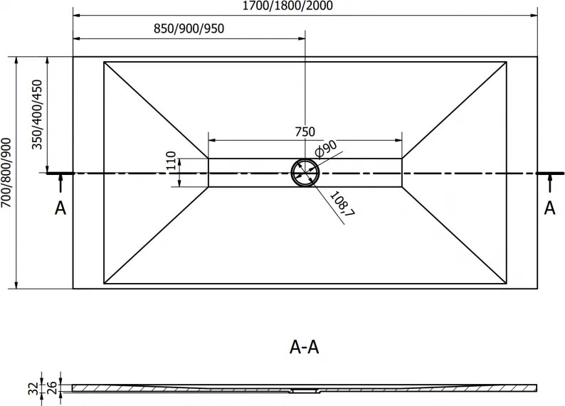 Mexen Toro, SMC obdélníková sprchová vanička 200 x 80 cm, černá, zlatá krytka, 43708020-G
