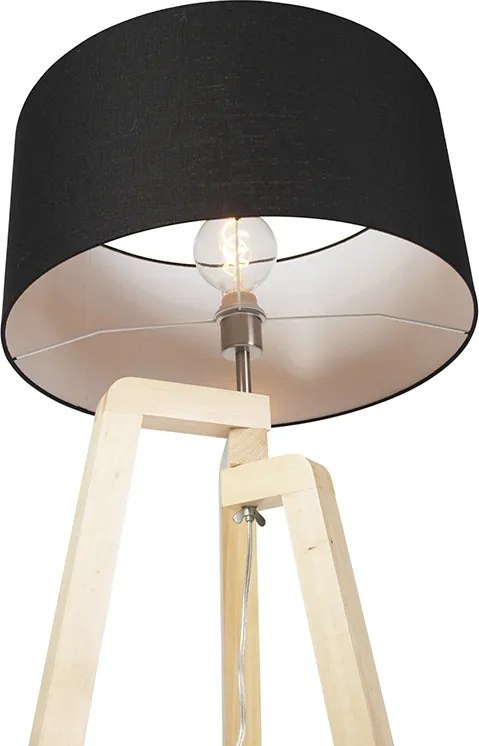 Moderní stojací lampa dřevo s černým stínítkem 45 cm - Puros