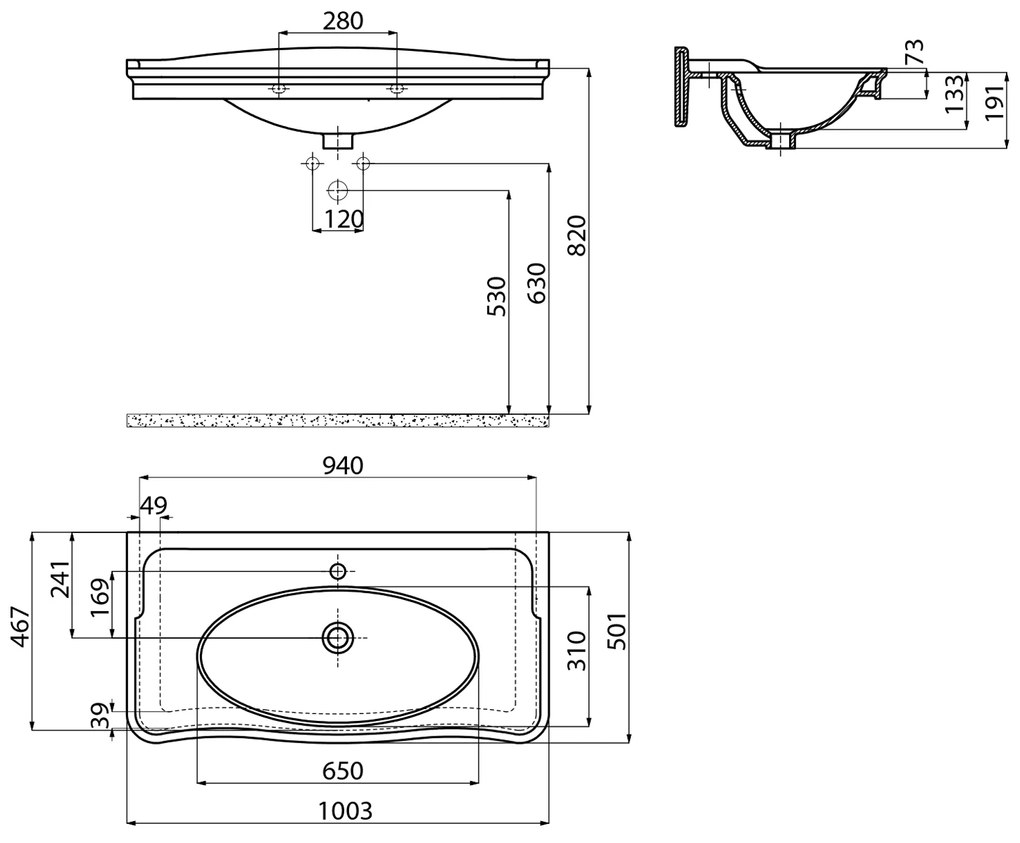 SAPHO ANTIK keramické retro umyvadlo 100x50cm, bílá AN100
