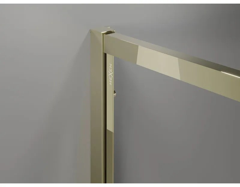 Mexen Exo, pětiúhelníkový výklopný sprchový kout 90 x 90 cm, čiré sklo, zlatá, 812-090-090-50-00