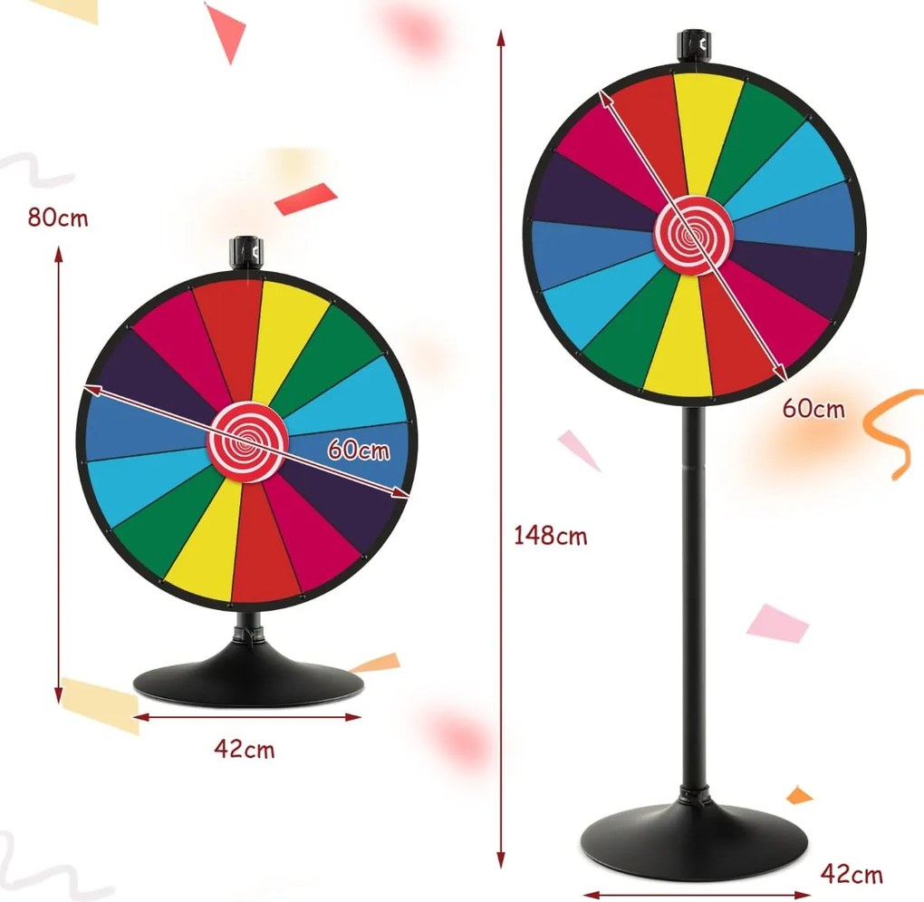 Costway Ø 60 cm Wheel of Fortune se stojanem Cenové kolo Výškově nastavitelné