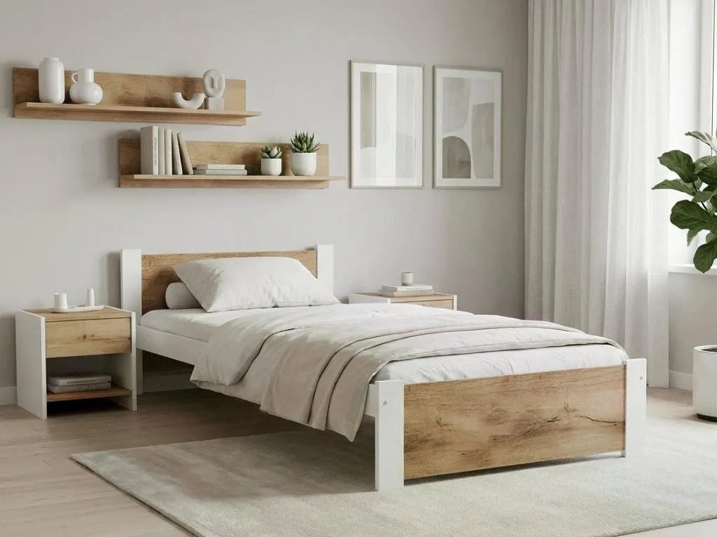Postel IKAROS 80 x 200 cm, bílá/dub artisan Matrace: Matrace Deluxe 10 cm, Rošt: S laťkovým roštem