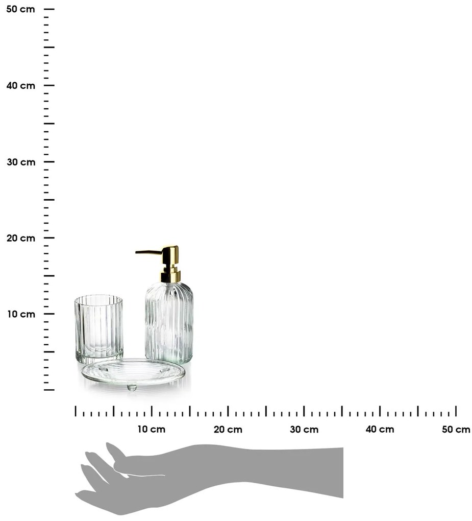 Sada koupelnových doplňků Ari, čiré sklo/se zlatými prvky