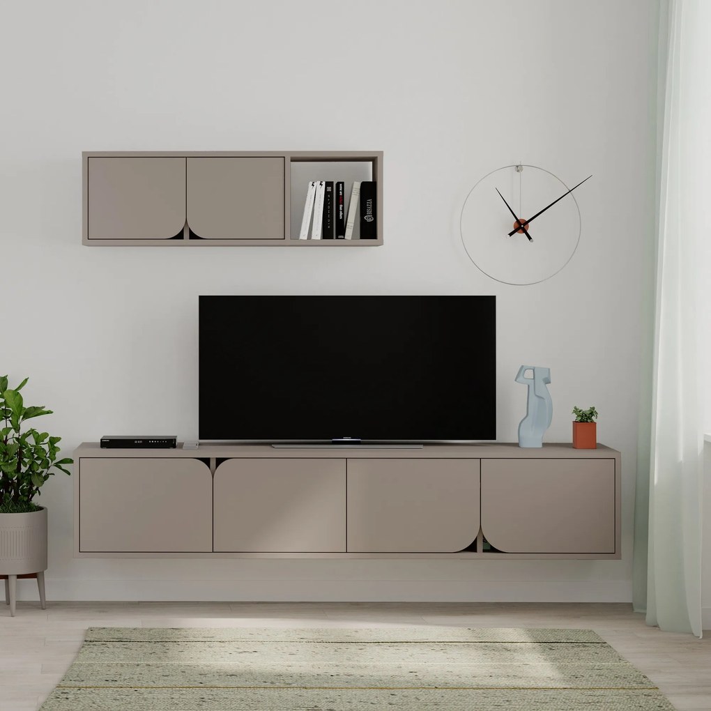 KALUNE DESIGN Set TV stolku a nástěnné police SPARK světle hnědý 855DTE3127