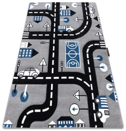 Dětský kusový koberec PETIT CITY Město uličky šedý Rozměr: 125x200 cm