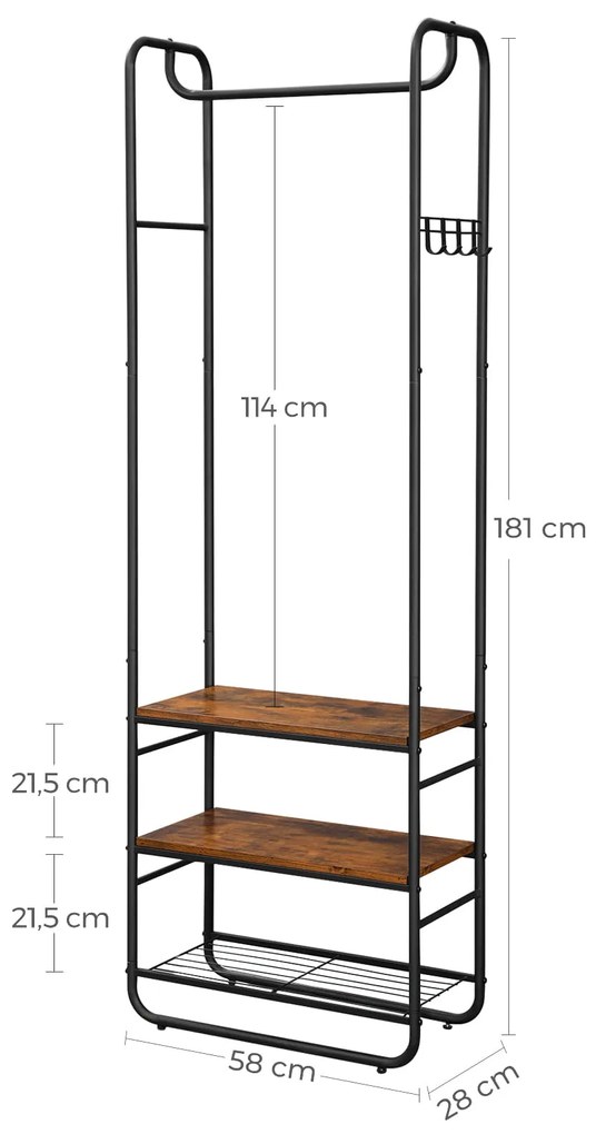 Předsíňová stěna TAYLOR s botníkem 181x58 cm, rustikálně hnědá