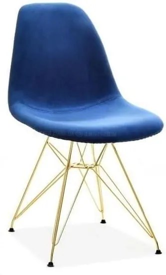 design4life Židle MIRKAS modrý velur bez područek - žlutá podnož