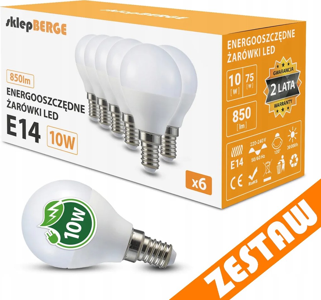 SADA 6x LED žárovka E14 G45 10W 830lm - teplá bílá