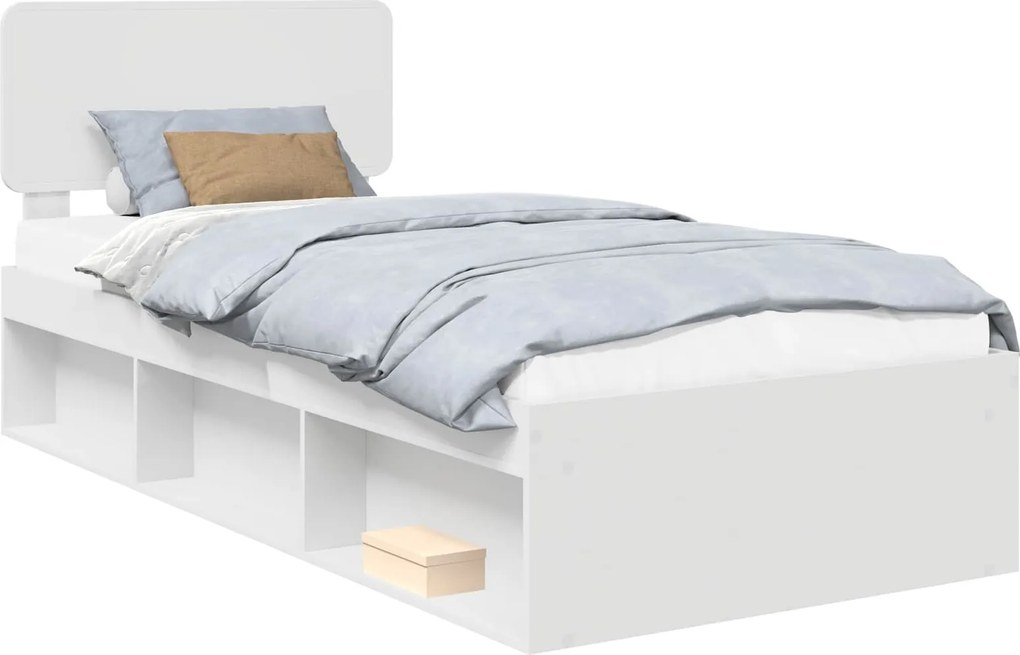 Rám postele s čelo Bílá 90 x 200 cm Masivní borové dřevo 3412123