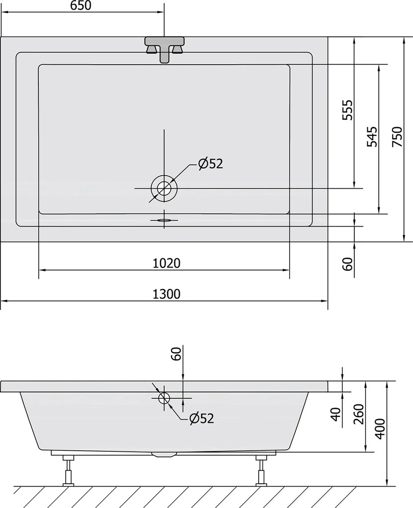Polysan, DEEP hluboká sprchová vanička obdélník 130x75x26cm, bílá, 72942