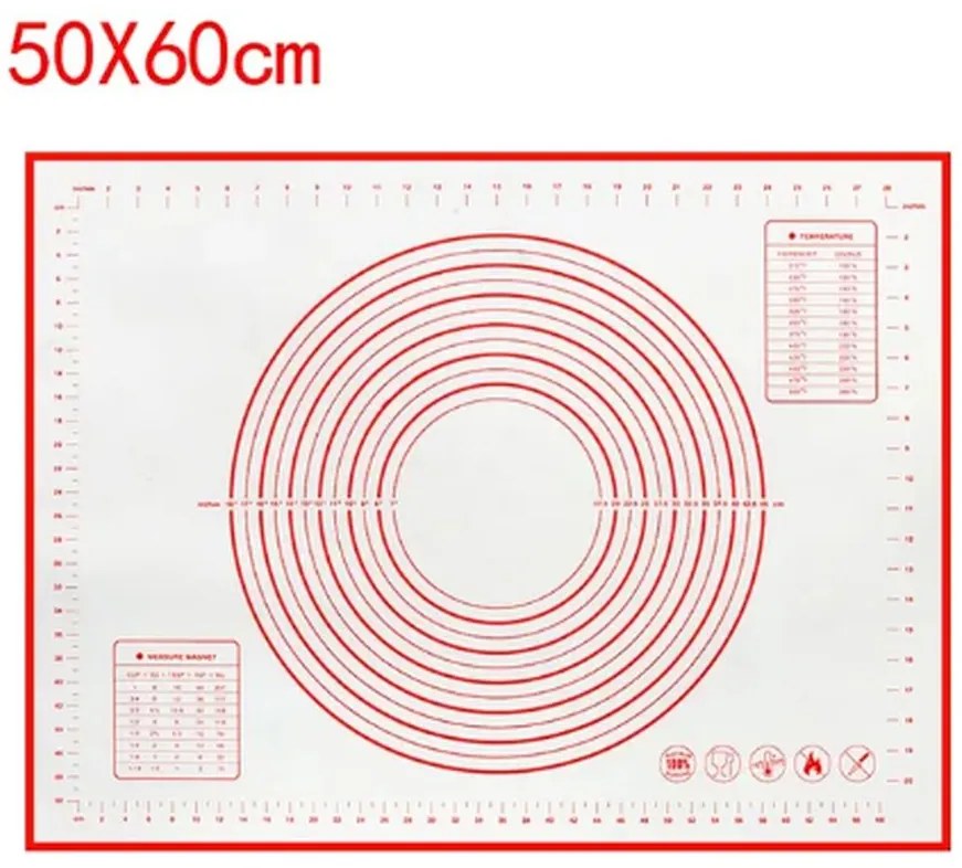 Silikonová kuchyňská podložka s měřítkem - nepřilnavá (v 8 velikostech) Barva: Červená, Velikost: 60x50 cm