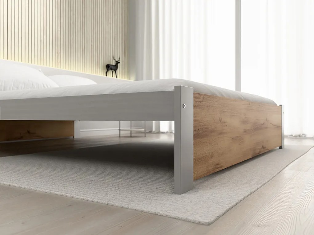 Postel IKAROS 120 x 200 cm, dub artisan/šedá Matrace: Matrace Coco Maxi 20 cm, Rošt: S laťkovým roštem