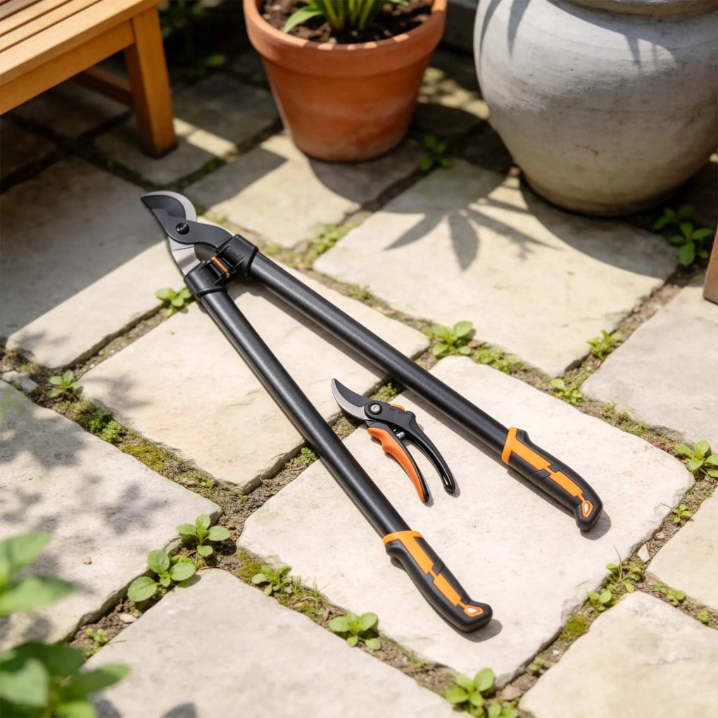 Outsunny 2dílná sada zahradního nářadí — štípací nůžky 69,6 cm a zahradní nůžky, měkké rukojeti, pojistka, oranžová