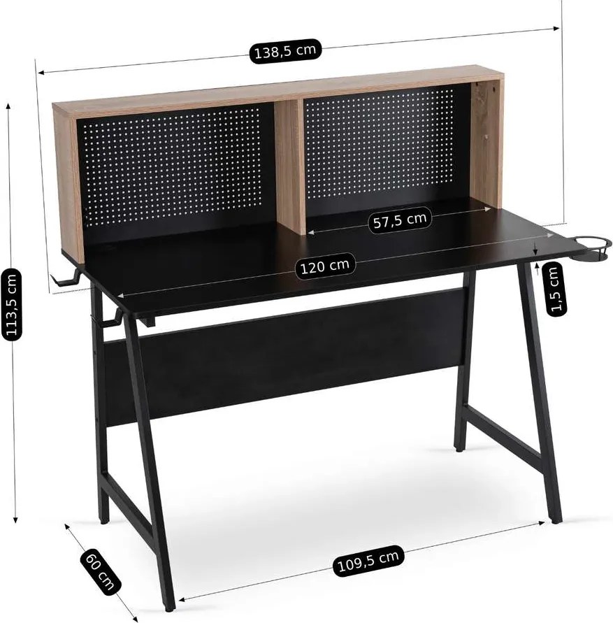 PC stůl Pikara, černá / dub sonoma