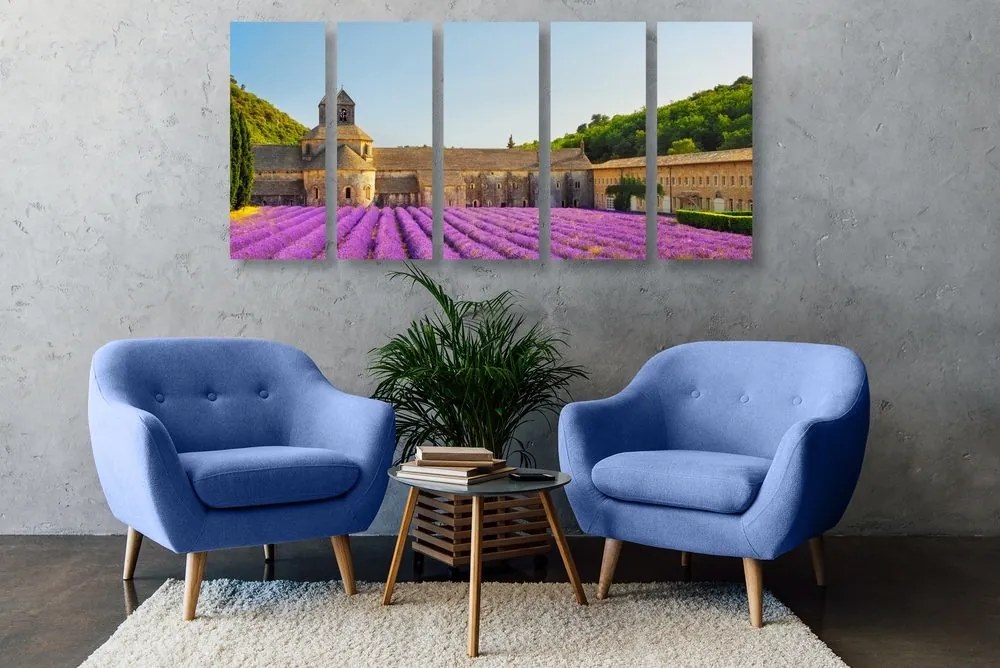 5-dílný obraz Provence s levandulovými poli - 100x50 cm