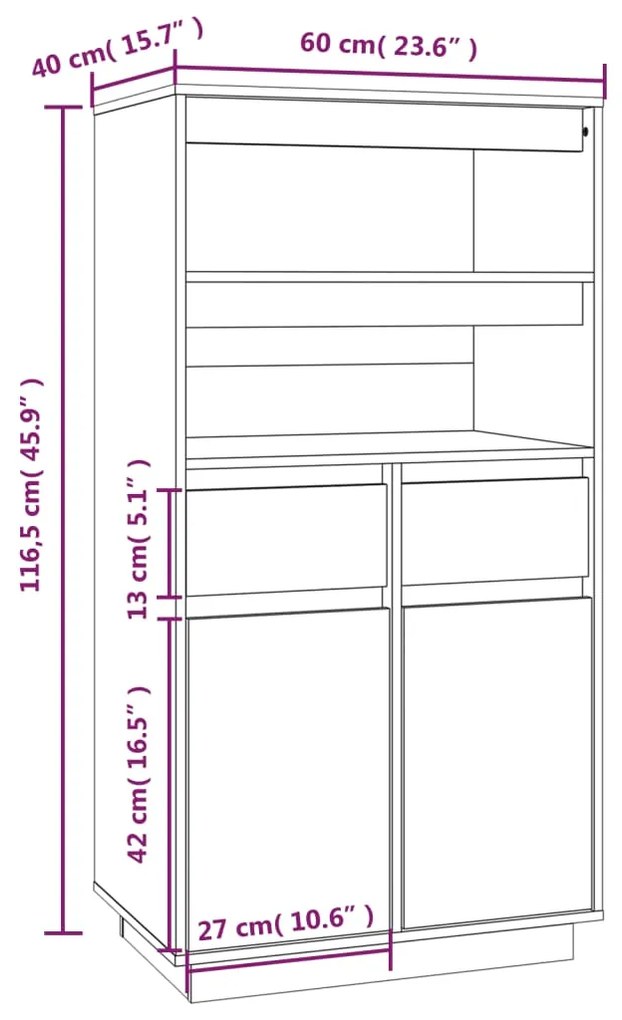 Skříň highboard bílá 60 x 40 x 116,5 cm masivní borové dřevo - Default Title