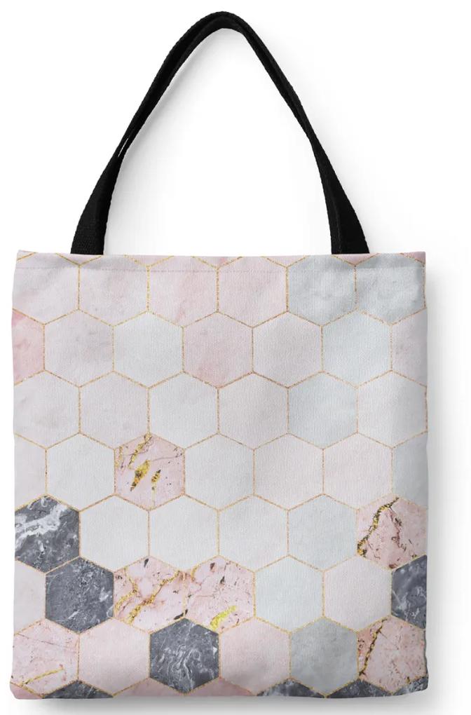 Nákupní taška Mramorové šestiúhelníky - mramorová glamour kompozice se zlatým vzorem