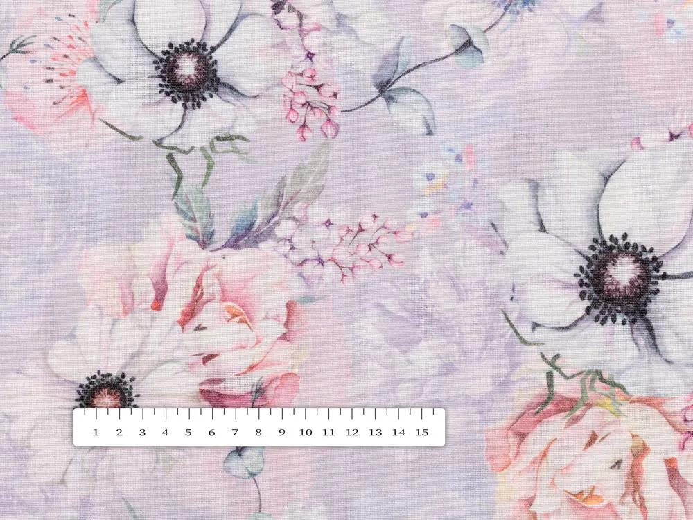Biante Dekorační běhoun na stůl PML-068 Růžové květy na šedofialovém 35x180 cm