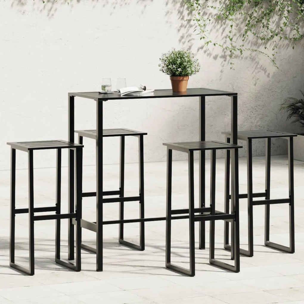 5Dílný Zahradní Barový Set Černý Práškově Lakovaná Ocel - 6 / 100 x 100 x 110 cm
