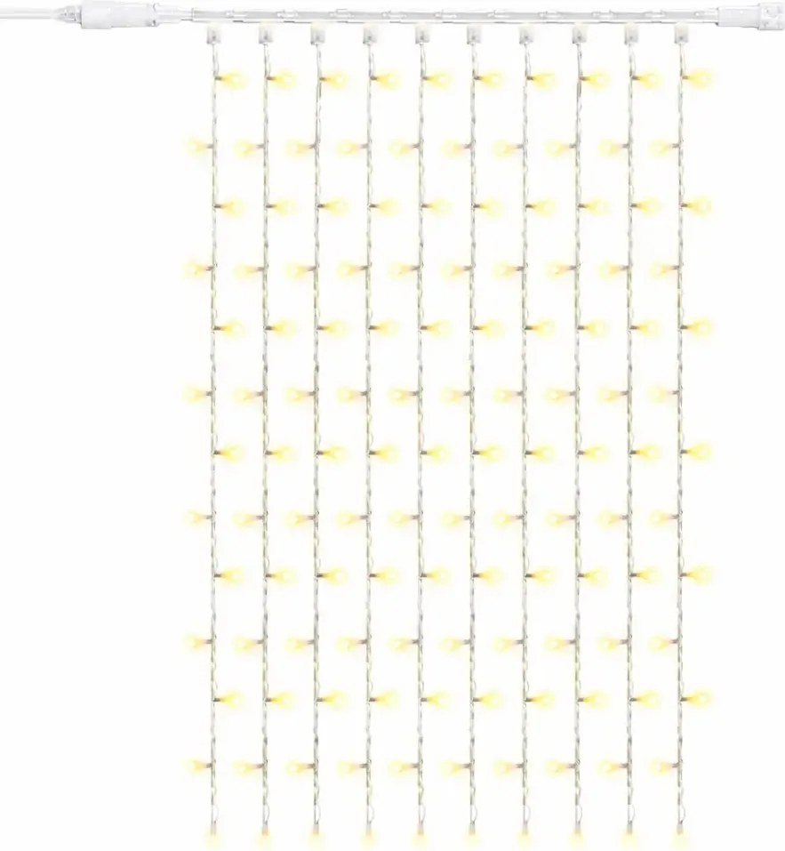 Easy Fix LED světelný závěs venkovní, 100 × 150 cm, teple bílá, 150 diod, bílý kabel, IP67, prodlužovací