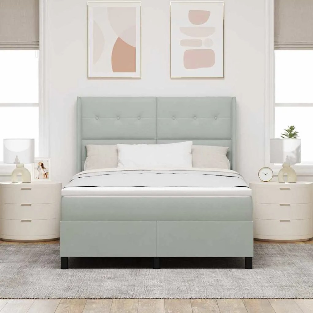 Postel s boxspringem s čelo Světle šedá 140 x 190 cm samet 3342002