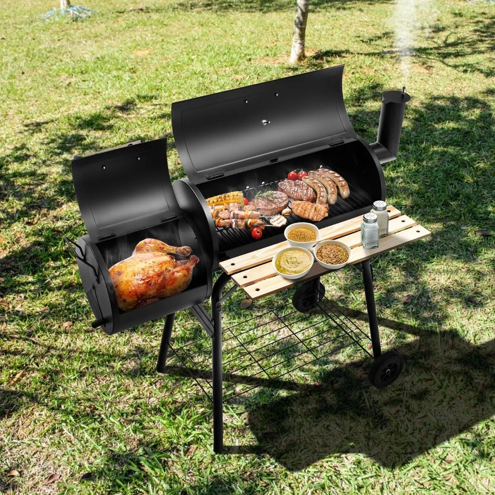 Costway BBQ gril na dřevěné uhlí s kolečky Grilovací vozík s víkem Venkovní gril