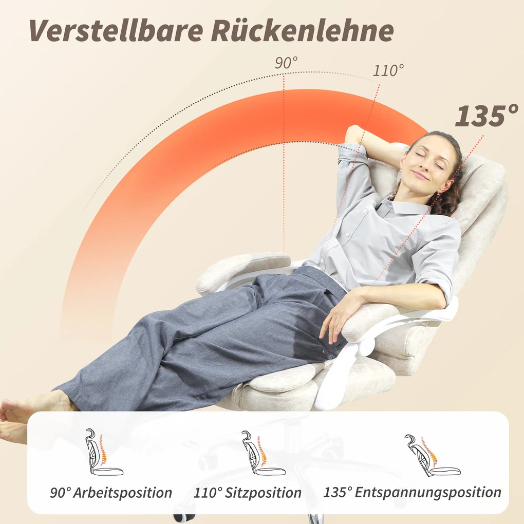 Vinsetto Kancelářská židle s masážní funkcí, ergonomická, 65x160x104 cm, krémově bílá