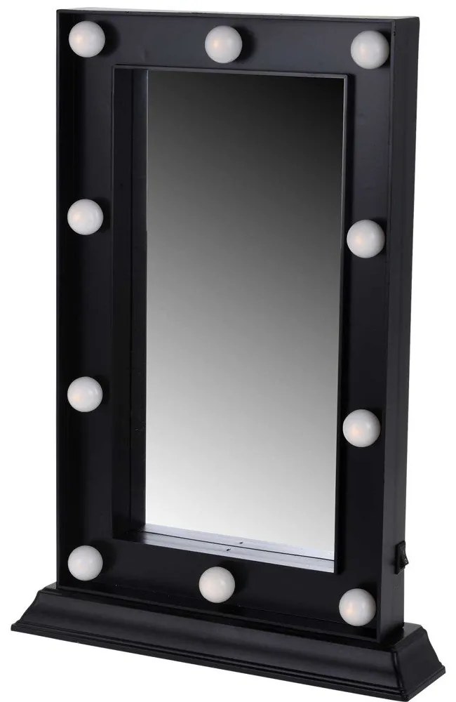 Černé zrcadlo s LED osvětlením, stojící make-up zrcadlo pro péči o krásu
