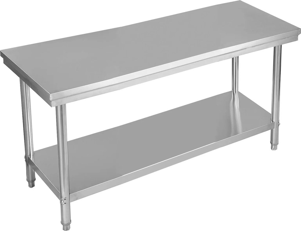 Costway Nerezový kuchyňský stůl gastro – 122 × 61 × 90 cm, stříbro