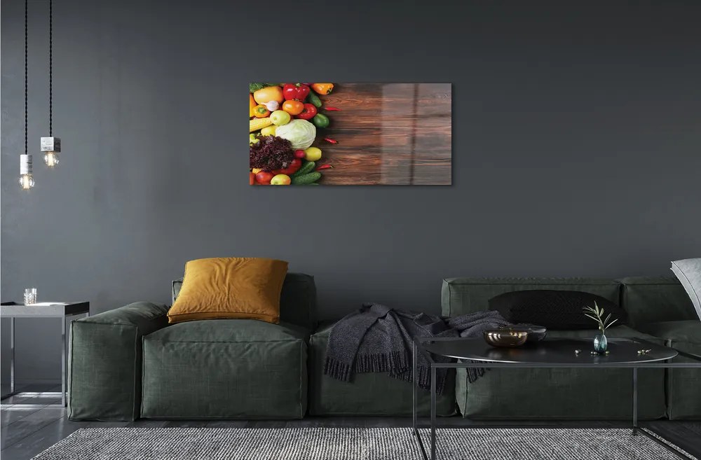 Obraz na skle Kukuřice pepř zelí 125x50 cm