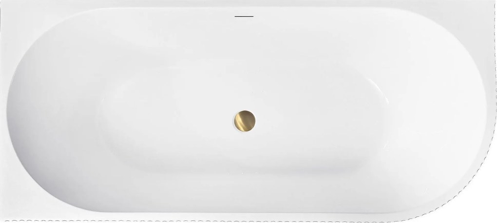 Rea Wenus, akrylová rohová vana 1700x800x575 mm, levá, bílá se zlatou matnou odtokovou zátkou, KPL-W7129