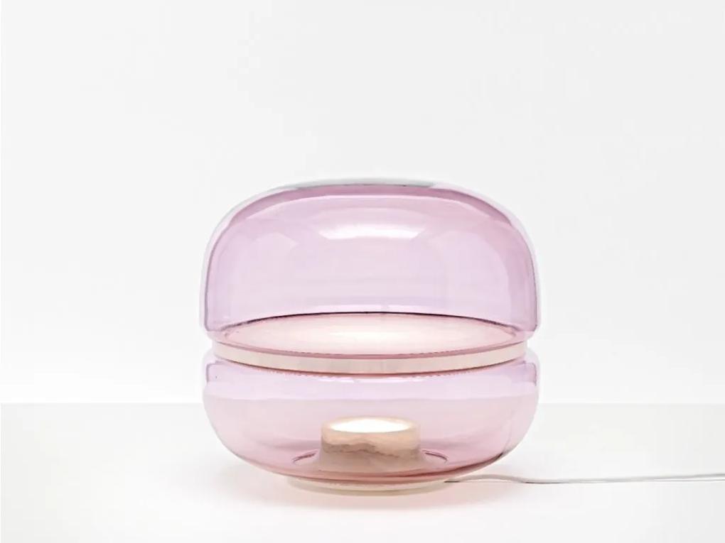 Brokis Macaron, skleněná stolní/stojací lampa, Ø 300 mm Barva skla: Amber - transparentní sklo, Základna: Dub evropský - bíle mořený, Disk: BROKISGLASS - triplex opál mat