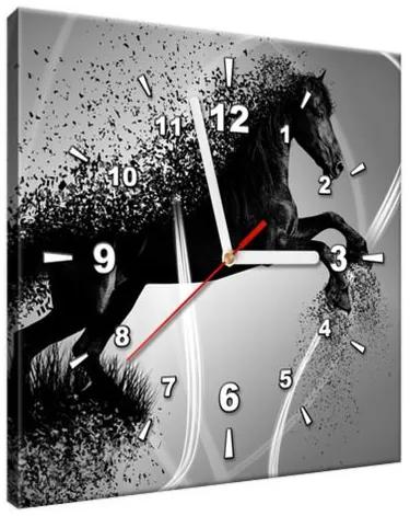 Obraz s hodinami Černobílý kůň - Jakub Banas 30x30cm ZP3573A_1AI