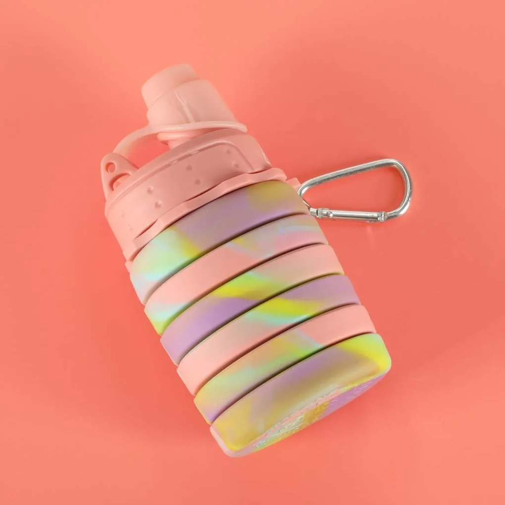 Creative Corner Láhev na vodu bidon silikonová skládací s rukojetí sportovní 500ml duhová