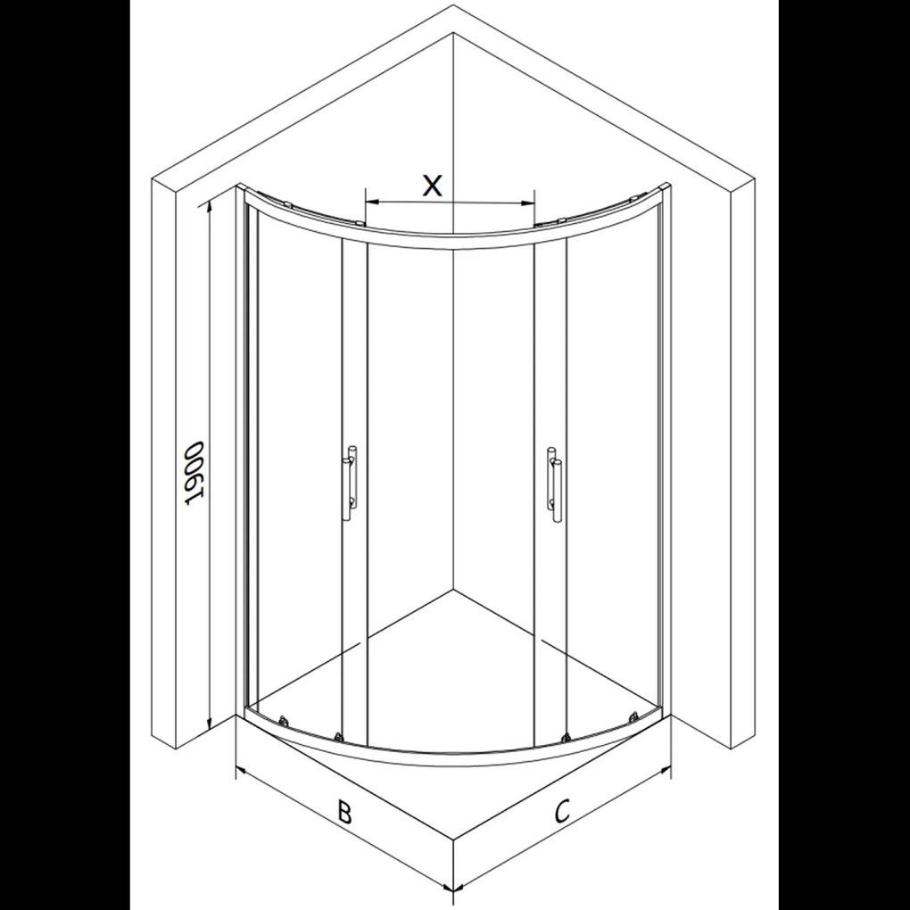 Mexen Rio půlkruhový sprchový kout 90 x 90 cm, Průhledné, Černá + sprchová vanička Flat, Černá - 863-090-090-70-00-4170B