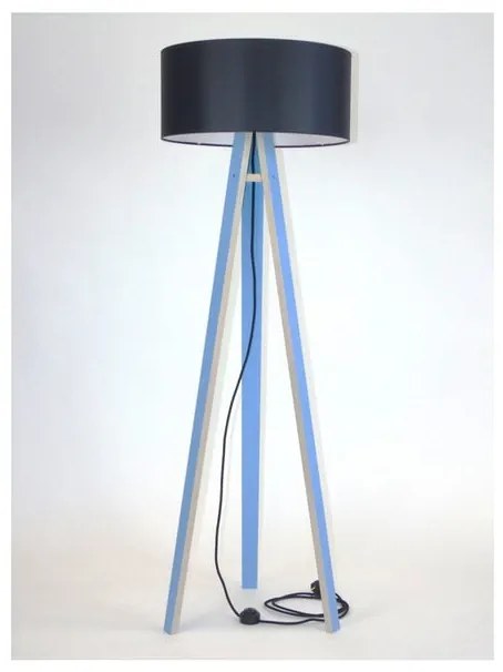 Modrá stojací lampa s černým stínítkem a černým kabelem Ragaba Wanda