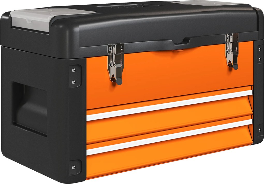 HOMCOM Box na nářadí prázdný, 49,7 x 25,3 x 28,9 cm Box na nářadí se zásuvkou, mini box ocelový oranžový