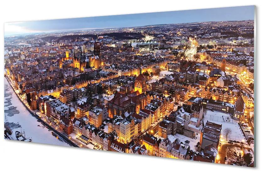 akrylový obraz Gdańsk Winter panorama řeka 125x50 cm