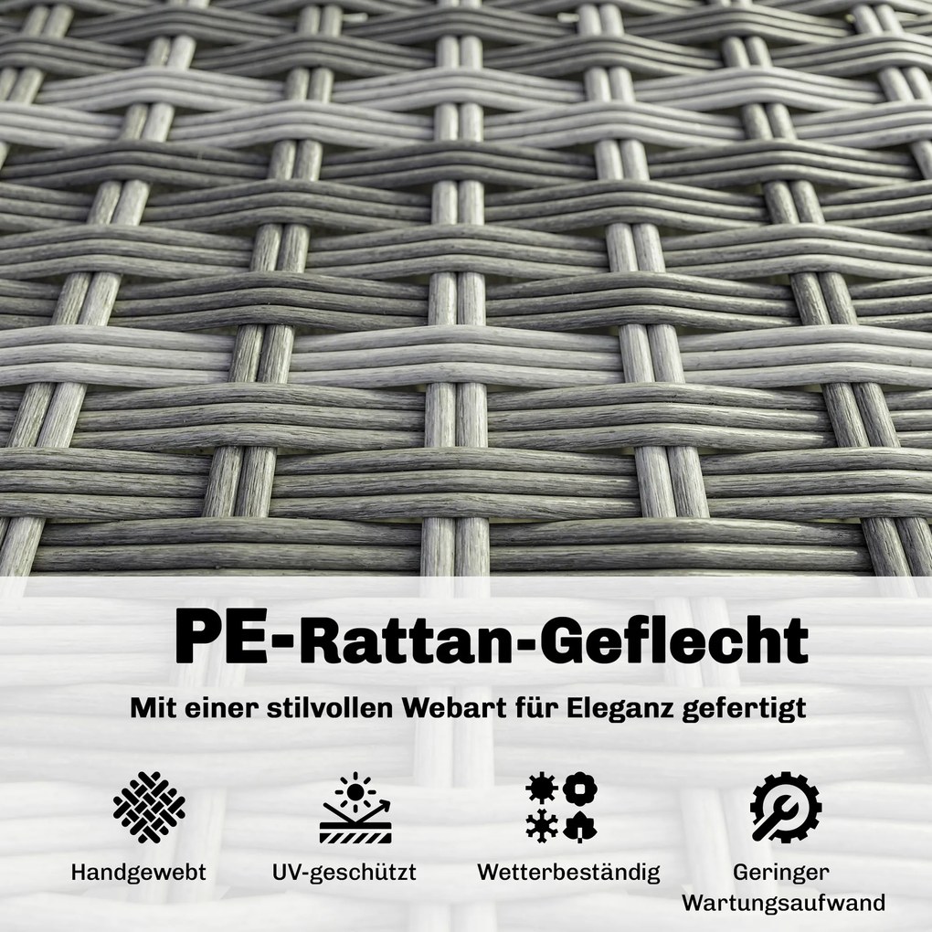 Polyratanový zahradní nábytek 5dílný, lounge set s rohovou pohovkou s taburetem, sedákem a opěrnými polštáři šedý+krémově bílý