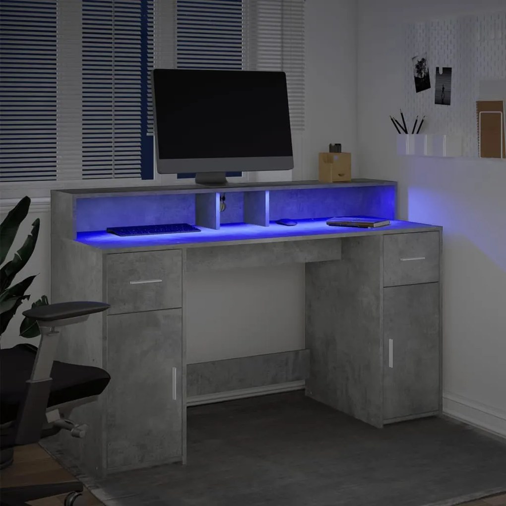 Psací stůl s LED betonově šedý 140x55x91 cm kompozitní dřevo 3309423