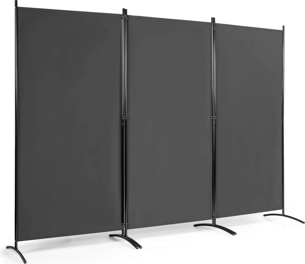 Costway 3 panelový dělič pokojů Skládací látková zástěna – 260 × 183 cm, šedá
