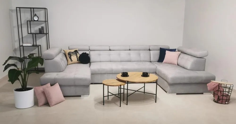 Rozkládací rohová sedačka AMORIS U šedá 346x190cm - rozklad a úložný prostor