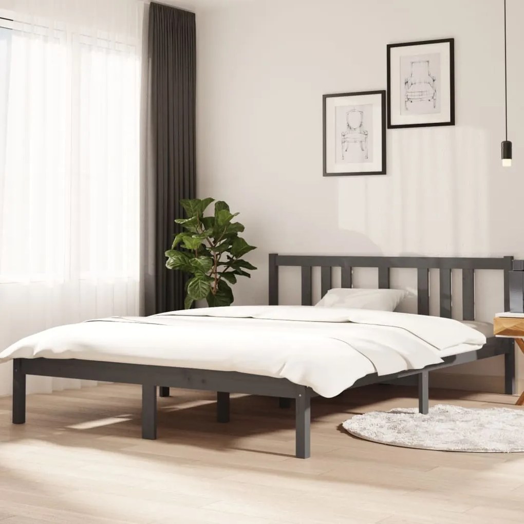 814886 vidaXL Rám postele šedý masivní dřevo 140 x 200 cm