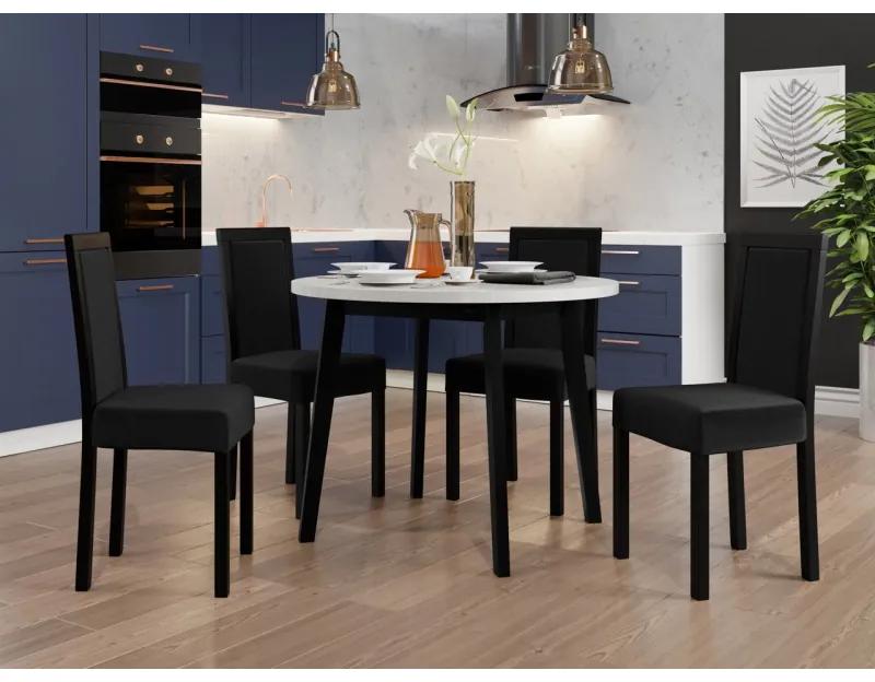 Jídelní stůl se 4 židlemi AL081, Barva dřeva: bílá-L, Potah: Kronos 7, Barvy nožiček: černá