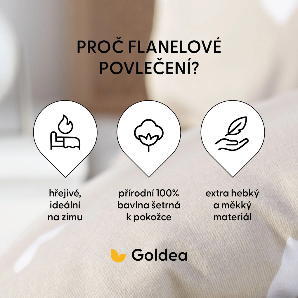Goldea flanelové povlečení - srdíčka na latte 140 x 200 a 70 x 90 cm