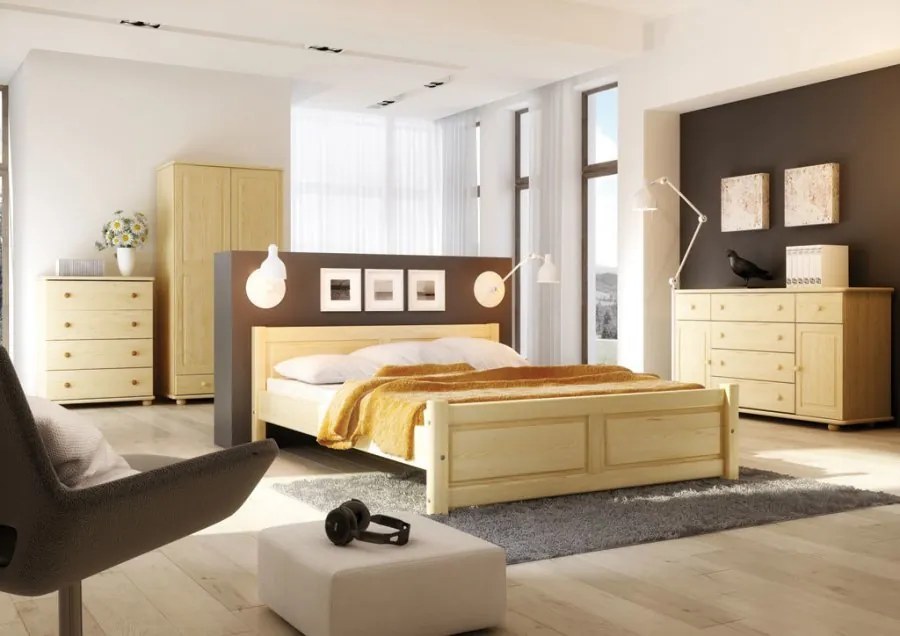 Casarredo - Komfort nábytek Masivní postel KL-117, 140x200, borovice, výběr moření | barva: moření dub