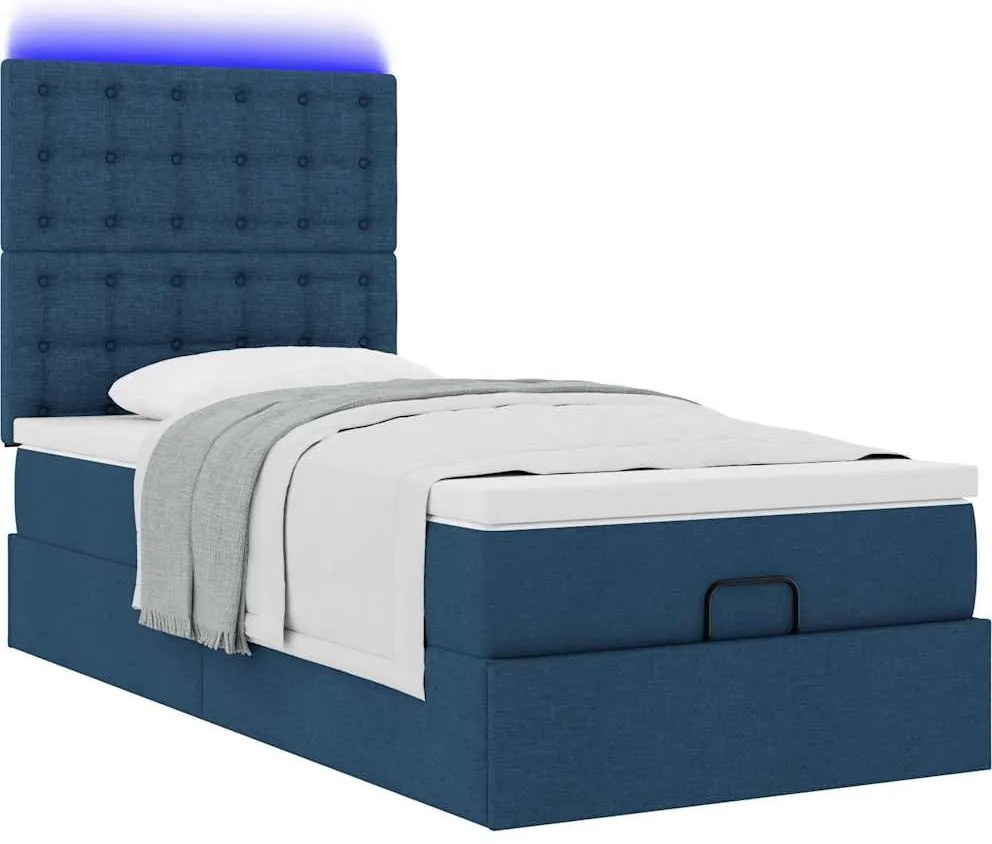 Osmanská postel s matrací & LED modrá 100x200 cm látka 3314154