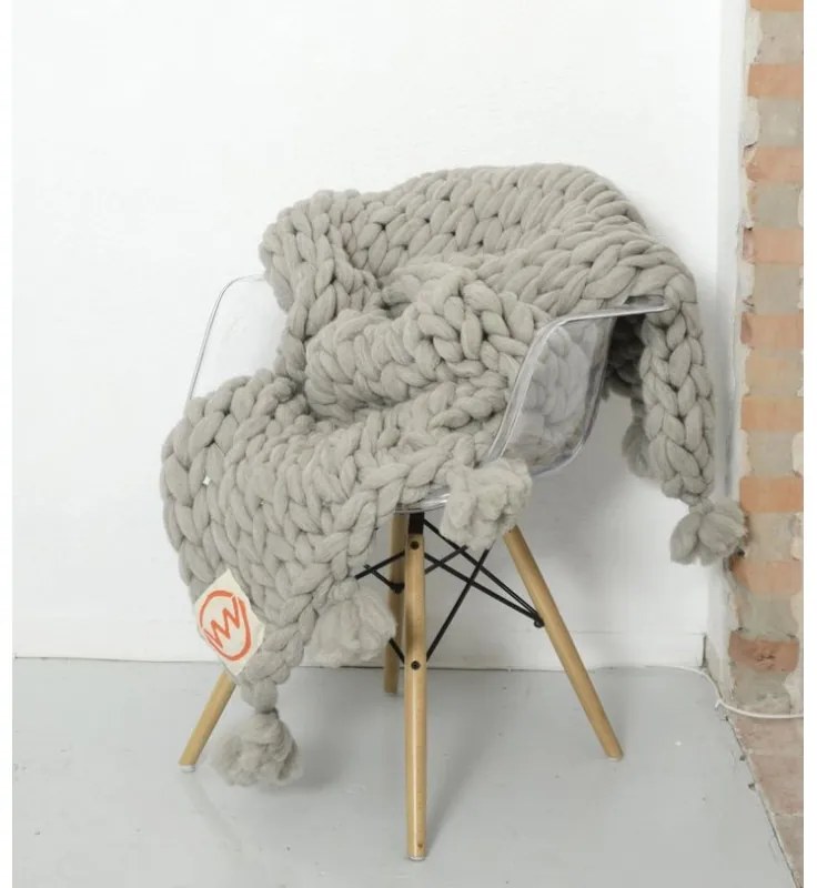 LUXUSNÍ GIGANTICKÝ PLÉD POMPOM CONCRETE GRAY