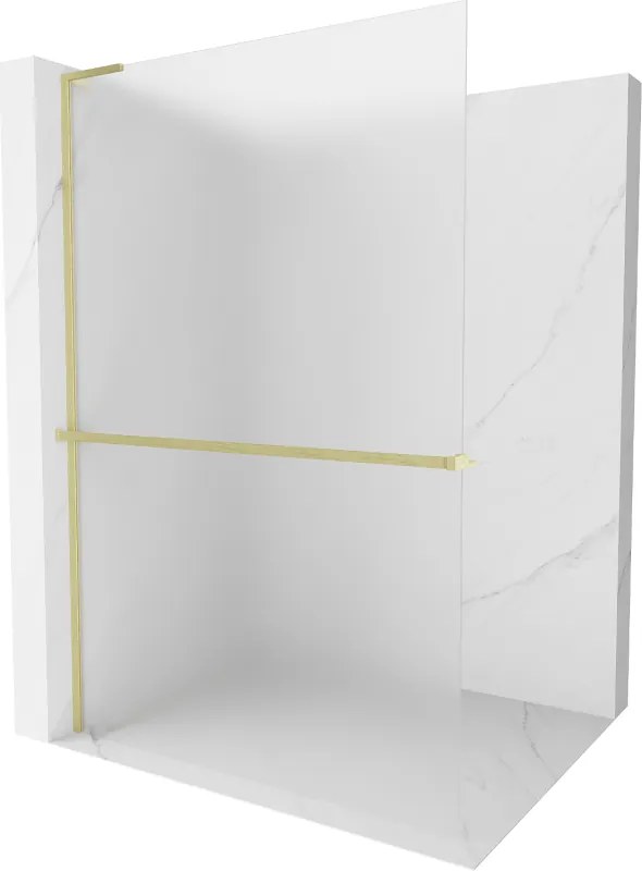 Mexen Kioto+ L, sprchová zástěna Walk-In s poličkou a ramínkem 100 x 200 cm, 8mm sklo námraza, zlatý matný profil, 800-100-123-55-30