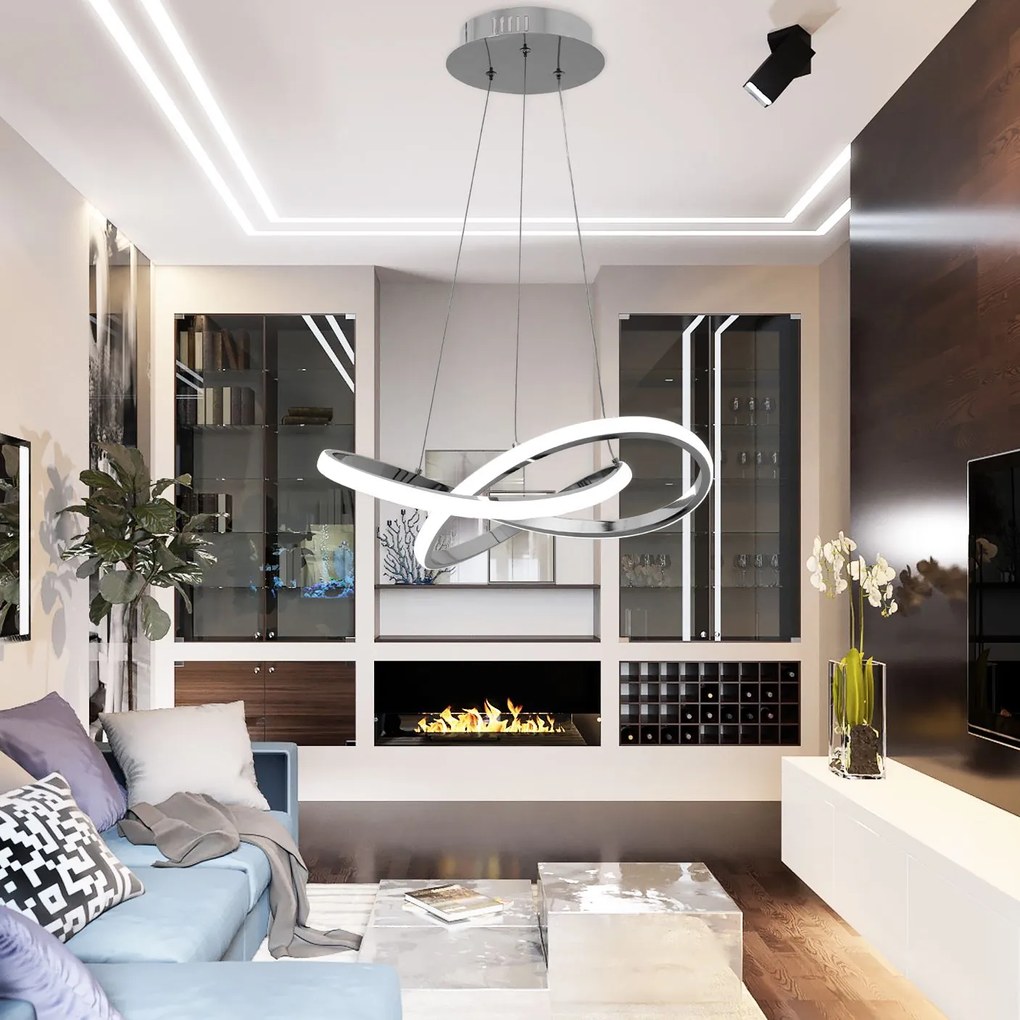 Toolight - LED závěsné svítodlo prstenové + dálkové ovládání APP389-CP, chrom, OSW-06905